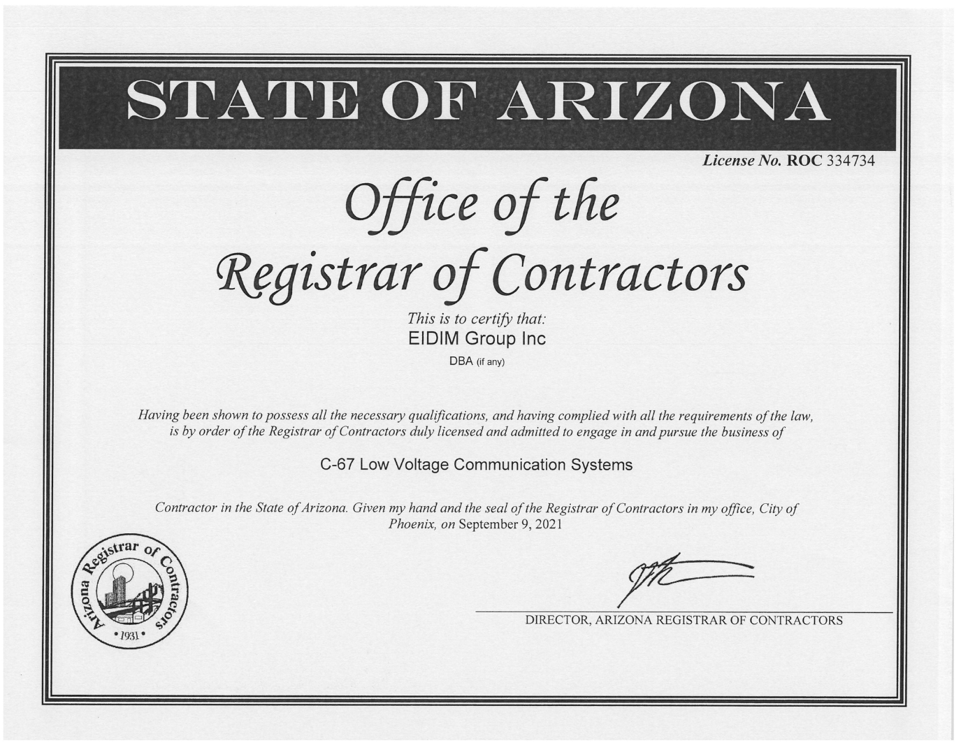 AV Licenses and Certifications | Eidim Resources